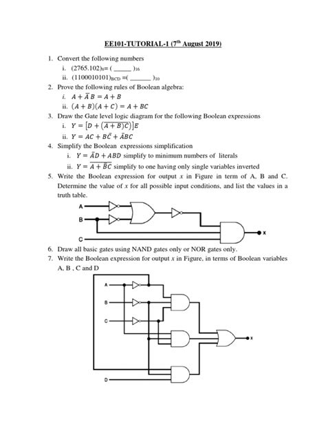 Ee101 Tutorial 1 Converting Number Bases Boolean Algebra Proofs Gate
