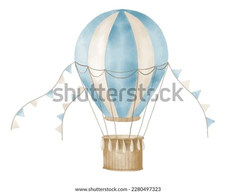 Watercolor Blue Air Balloon Basket Pennants Stock Vector Royalty Free