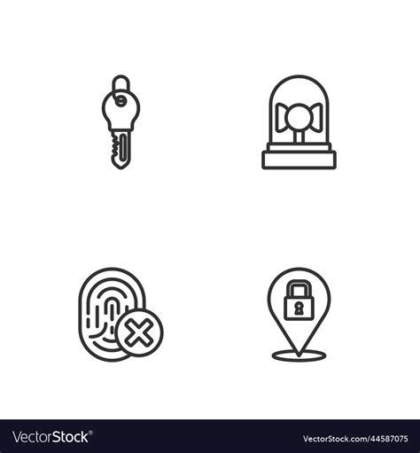 Set Line Lock Cancelled Fingerprint Key Royalty Free Vector