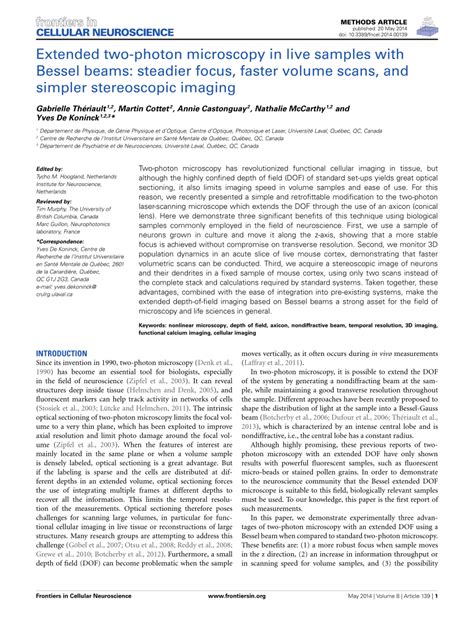 Pdf Extended Two Photon Microscopy In Live Samples With Bessel Beams