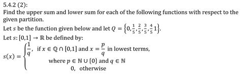 Find The Upper Sum And Lower Sum For Each Of The Chegg Com