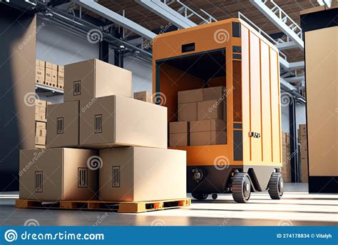 Automated Retail Warehouse Delivering Cardboard Boxes In Distribution