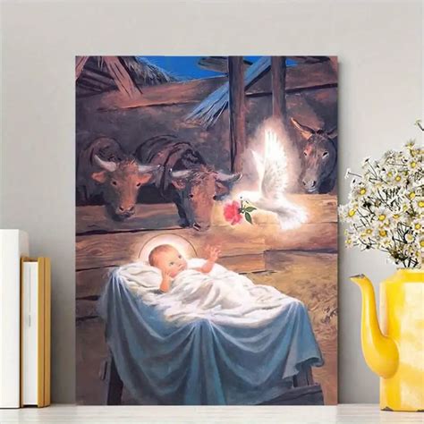 크리스마스 성탄 장면 캔버스 아트 비둘기 꽃 거실 침실 사무실 장식에 완벽 가족 친구를 위한 이상적인 휴 Temu