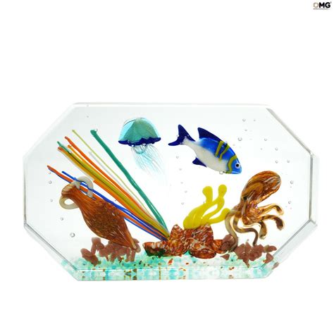 Octagonal Aquarium Sculpture With Octopus Original Murano Glass Omg