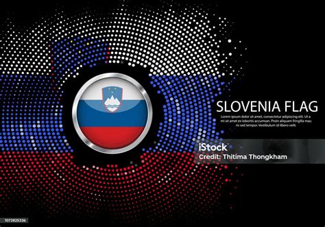 하프톤 그라데이션 템플릿 또는 슬로베니아 국기의 라운드 도트 스타일 Led 네온 빛 배경 미래 배경 원 금속에 대 한 현대 축구 컵 슬로베니아 국기의 라운드 벡터입니다
