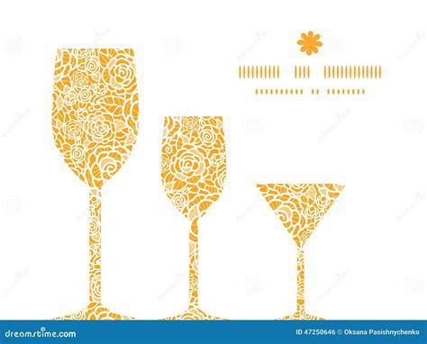 Vector Golden Lace Roses Three Wine Glasses Stock Vector Illustration
