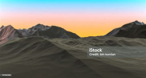 일몰의 산 풍경 흐린 배경의 일출 산과 하늘의 구호 흐릿한 미래 지향적 인 산 풍경 3d 렌더링 0명에 대한 스톡 사진 및 기타 이미지 Istock