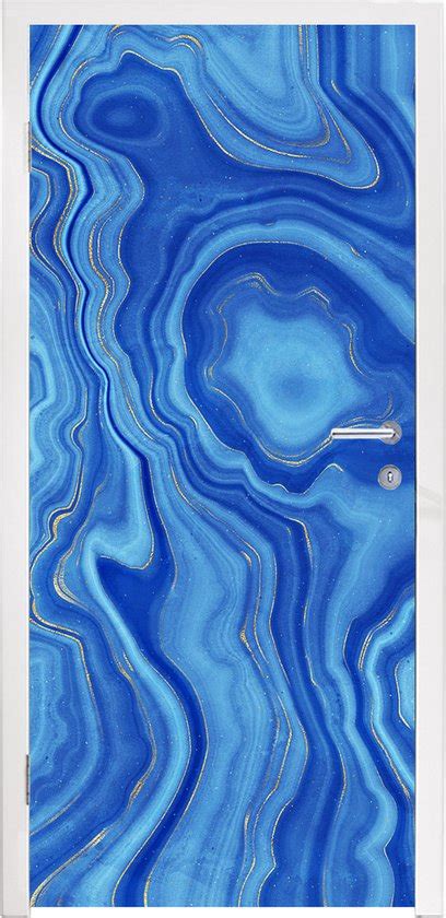 Deursticker Marmer Blauw Goud 95x235 Cm Deurposter Bol