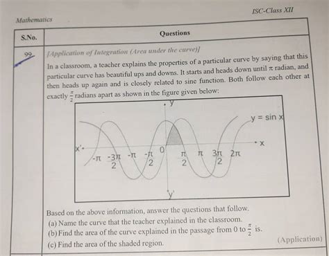 Isc Class Xii Mathematics Questions S No Questions99 Application Of Int