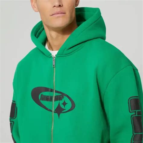Wholesale Custom Green Graphic Zip Up Athletic Hoodies