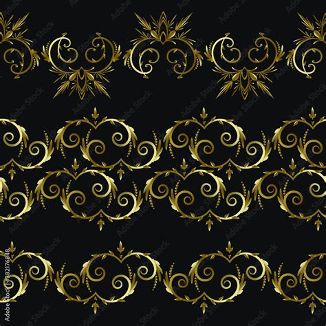 Set Of 3 Luxury Lace Ornaments Borders Gold Color On Black Background