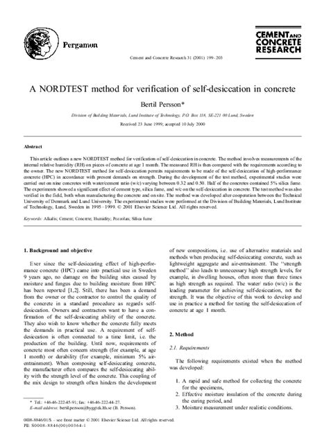 Pdf A Nordtest Method For Verification Of Self Desiccation In Concrete