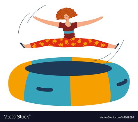 Girl Jumping Trampoline Happy Sport Fun Cute Vector Image