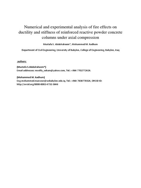 Numerical And Experimental Analysis Of Fire Effects On Ductility And Stiffness Of Reinforced