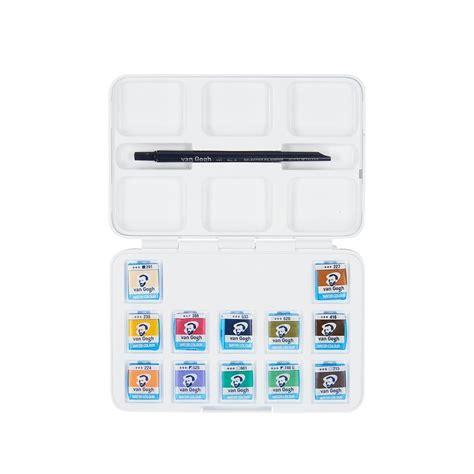 Van Gogh Set Acuarela 12 Pastillas Tonos Tenues Pincel