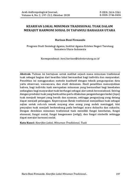Kearifan Lokal Minuman Tradisional Tuak Dalam Pdf