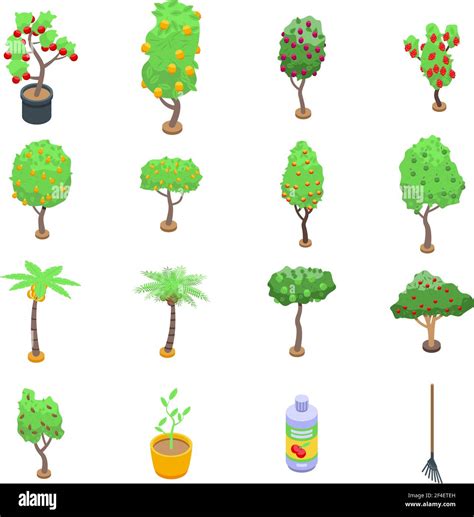 Fruit Tree Icons Set Isometric Set Of Fruit Tree Vector Icons For Web Design Isolated On White