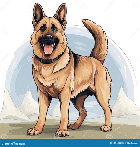 Colorful German Shepherd Dog Vector Illustration In Emek Golan Style