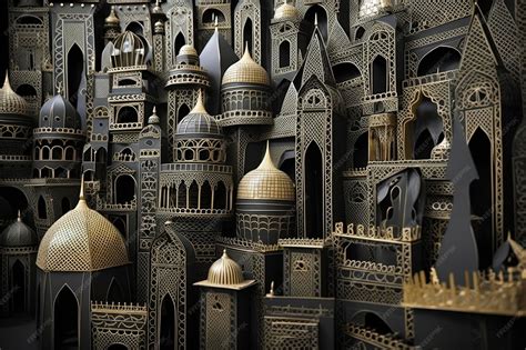 Una Gran Colección De Edificios Negros Y Dorados Con Una Gran Cantidad