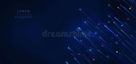 Abstract Technology Futuristic Glowing Blue Light Lines Diagonal On Dark Blue Background Stock