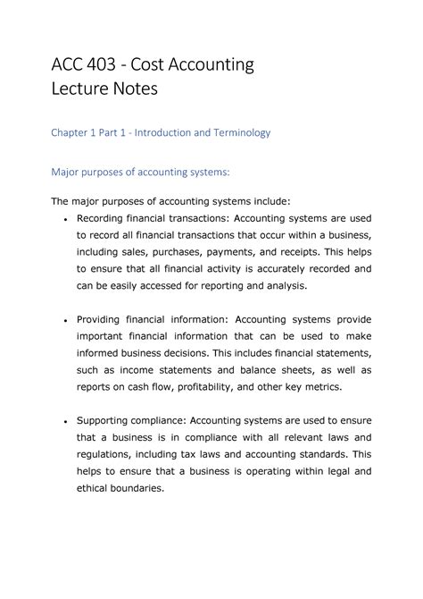 Acc 403 Chapter 1 Part 1 Lecture Notes Acc 403 Cost Accounting