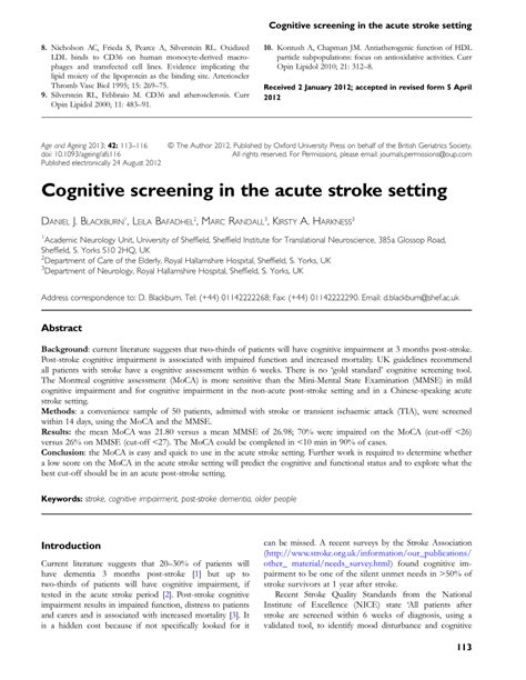 Pdf Cognitive Screening In The Acute Stroke Setting