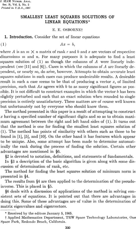 Smallest Least Squares Solutions Of Linear Equations Siam Journal On Numerical Analysis