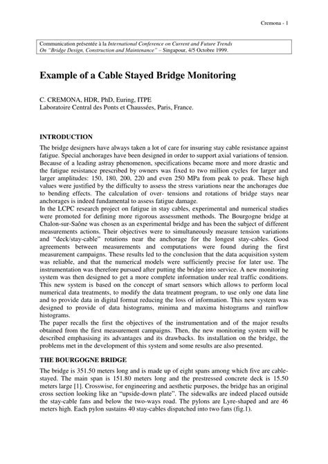 Pdf Example Of A Cable Stayed Bridge Monitoring
