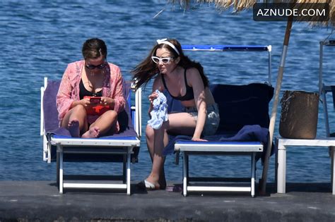Lily Collins Sexy Enjoying The Weather With A Swim In Ischia Italy