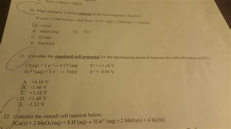 Solved Calculate The Standard Cell Potential For The Chegg