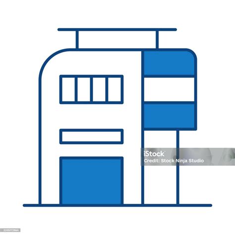 건물 블루 라인 편집 가능한 스트로크 아이콘입니다 부동산 집 아파트 도시 풍경 벡터 일러스트 레이 션 건물 외관에 대한 스톡