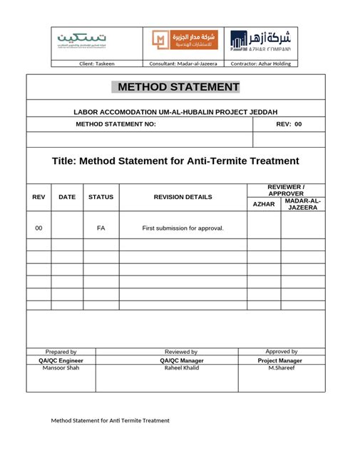 Method Statement For Anti Termite Treatment Pdf Personal Protective