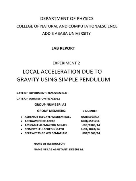 Local Acceleration Due To Gravity Using Simple Pendulum Pdf
