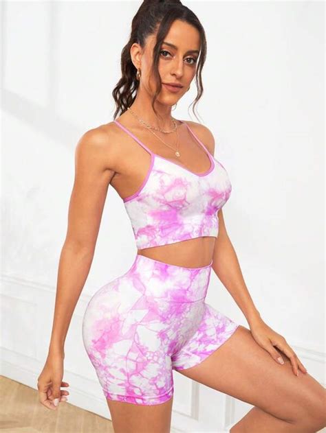 Tie Dye Crisscross Backless Sports Set SHEIN USA