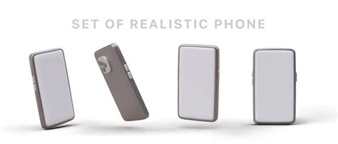 空白の画面を持つ 3 D スマートフォン カメラとボタンを備えた灰色のスマートフォンの現実的なアイコンのセット プレミアムベクター