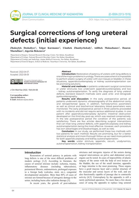 Pdf Surgical Corrections Of Long Ureteral Defects Initial Experience