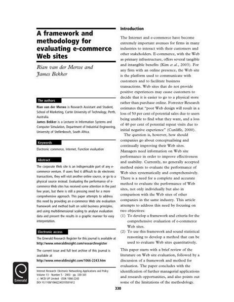 A Framework And Methodology For Evaluating E Commerce Web Sites