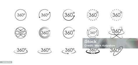 360도 뷰 세트 아이콘 벡터 화살표 원 격리 된 로고 흰색 배경 점에 의한 원근감에 대한 스톡 벡터 아트 및 기타 이미지