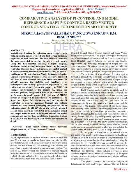 Pdf Comparative Analysis Of Pi Control And Model Reference Adaptive Control Based Vector