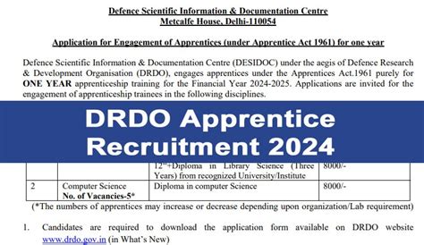 Drdo Apprentice Recruitment 2024 Notification Apply 30 Posts