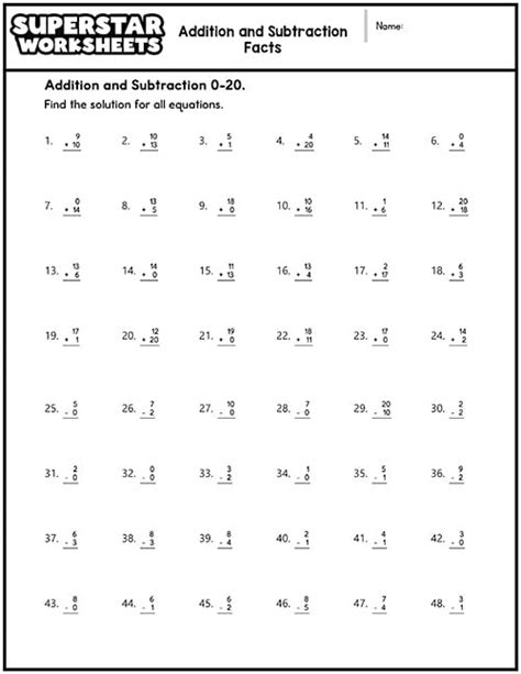 Free Addition And Subtraction Worksheet Printable Download Free