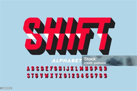 Shift Cutted Font Modern Style 3d Alphabet Letters And Numbers Vector Illustration Stock Shift Cutted Font Modern Style 3d Alphabet Letters And Numbers Vector Illustration Stock