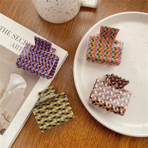 Sweet Color Block Arylic Printing Hair Claws Factory Price Jewelry