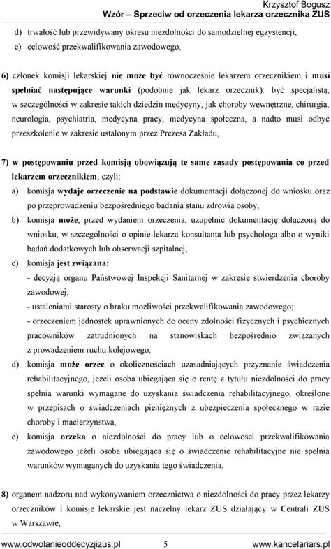 WZÓR SPRZECIWU OD ORZECZENIA LEKARZA ORZECZNIKA ZUS PDF Darmowe
