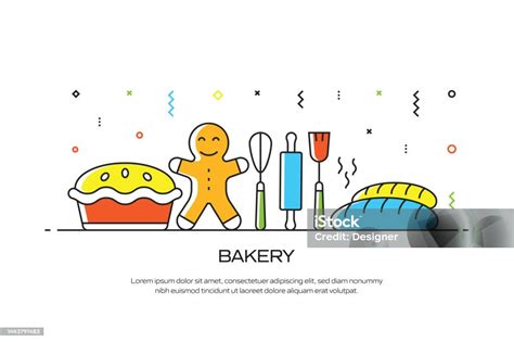 베이커리 관련 라인 스타일 배너 디자인 웹 페이지 헤드 라인 브로셔 연례 보고서 및 책 표지 고급에 대한 스톡 벡터 아트 및 기타 이미지 Istock