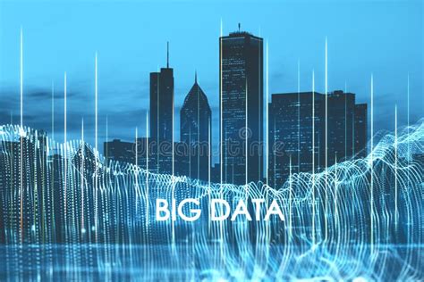 Glowing Blue Big Data Hologram On City Backdrop Technology Metaverse And Future Concept