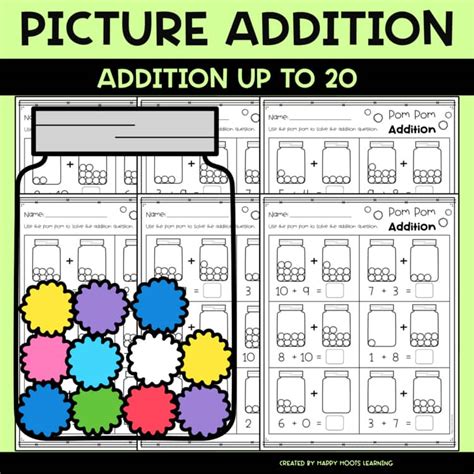Addition With Picture To 20 For Kindergarten And 1st Grade Pom Pom Addition
