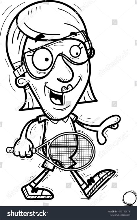 Cartoon Illustration Senior Citizen Woman Racquetball Stock Vector