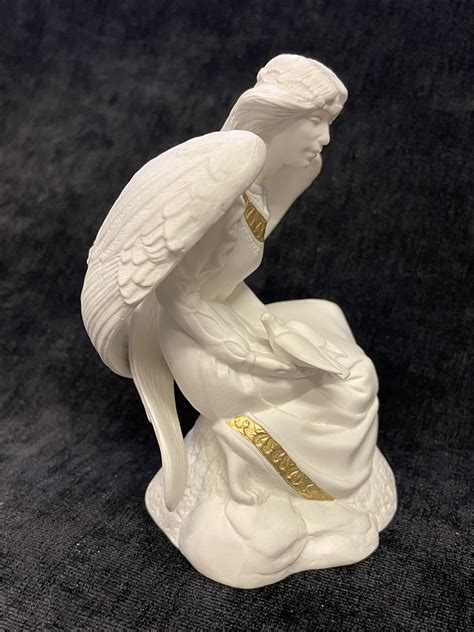 Franklin Mint Angel Figurine Porcelain Bisque Angel With Dove Angel