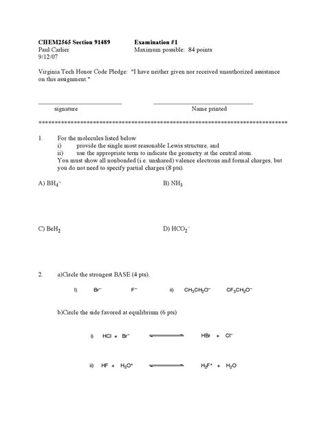 Principles Of Organic Chemistry Solution For Exam 1 Questions Chem